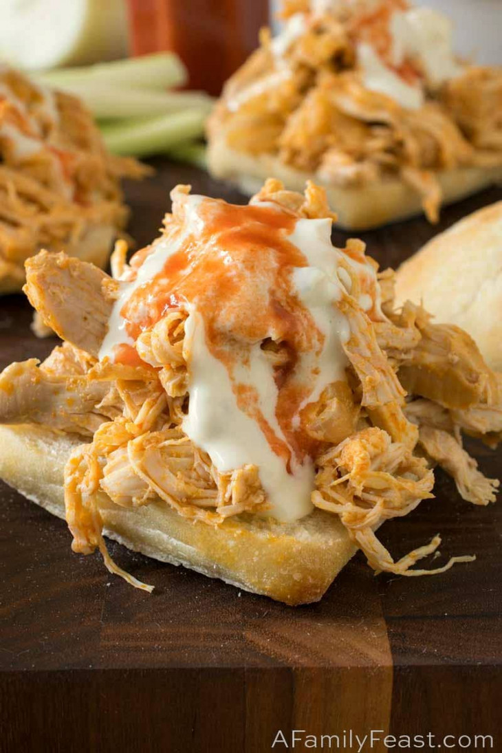 Slow Cooker Pulled Buffalo Chicken - A Family Feast®