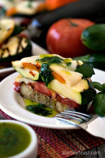 Grilled Vegetable Napoleons with Basil Oil