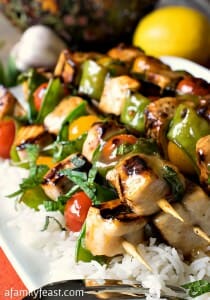 Lemon-Glazed Swordfish Skewers Over Rice - A Family Feast®