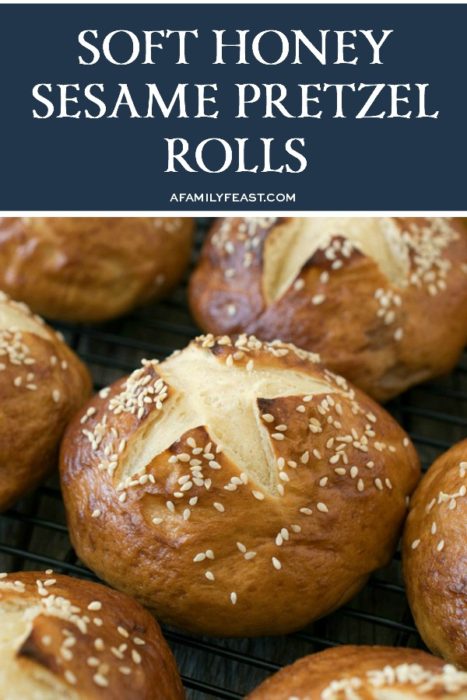 Soft Honey Sesame Pretzel Rolls - A Family Feast®