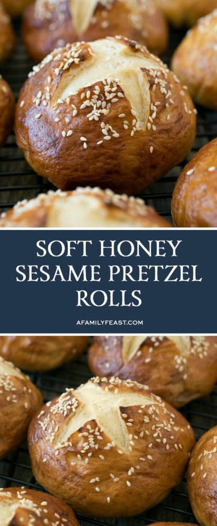 Soft Honey Sesame Pretzel Rolls - A Family Feast®