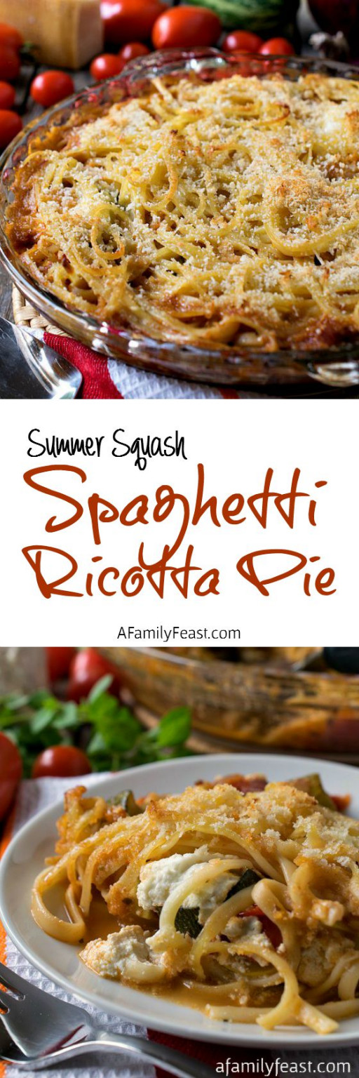 Summer Squash Spaghetti Ricotta Pie - A Family Feast®