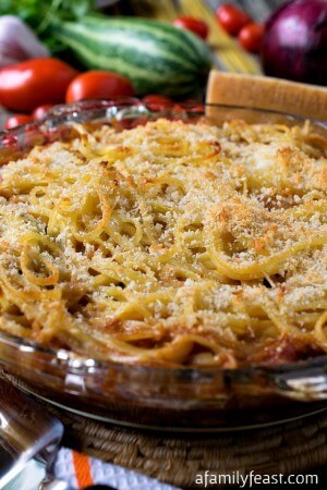 Summer Squash Spaghetti Ricotta Pie - A Family Feast®