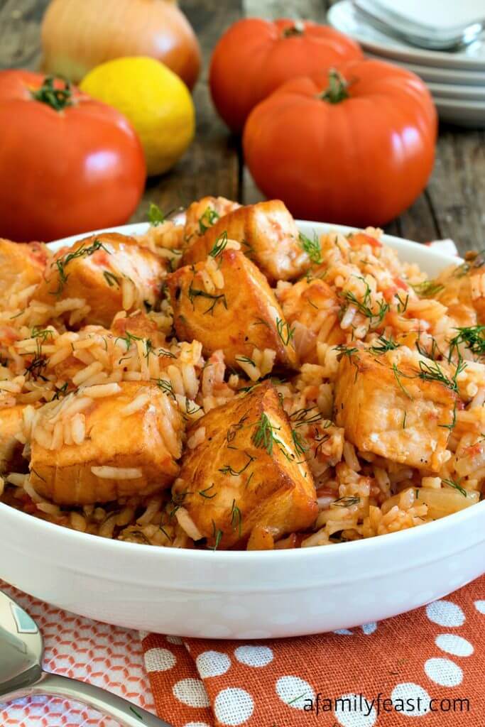 Sautéed Salmon with Rice and Tomatoes - A Family Feast®