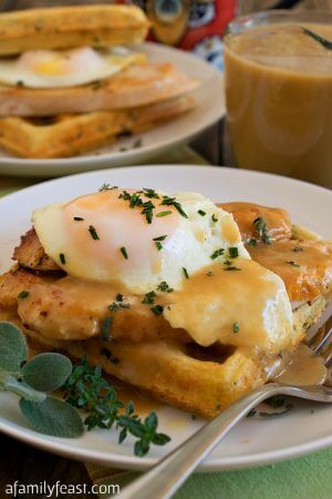 Turkey and Gravy Savory Herbed Waffles - A Family Feast®