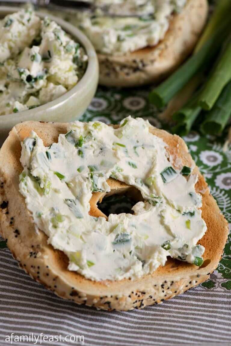 Scallion Cream Cheese Bagel Spread - A Family Feast®