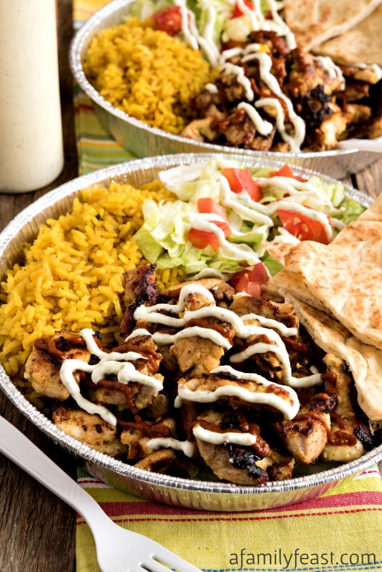 Halal Cart-Style Chicken and Rice with White Yogurt Sauce - A Family Feast®