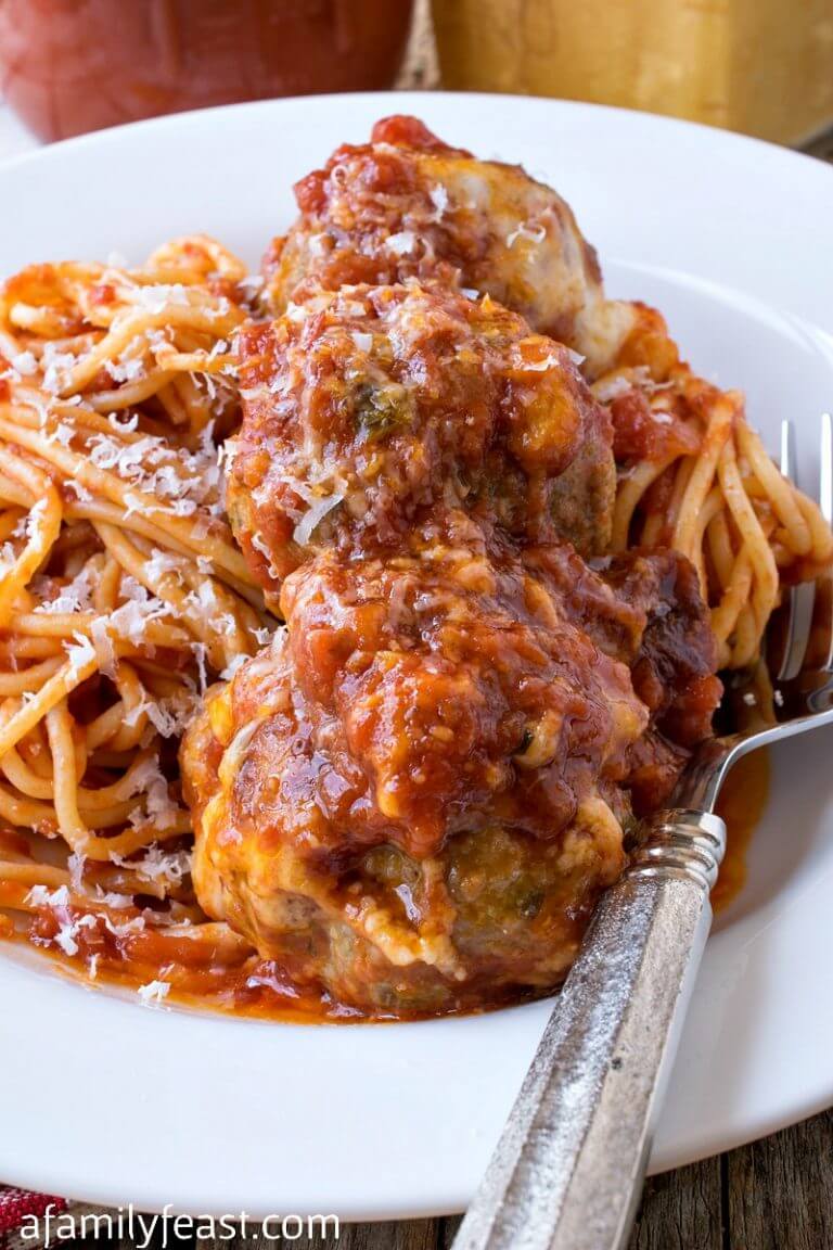 Baked Meatball Parmesan - A Family Feast®