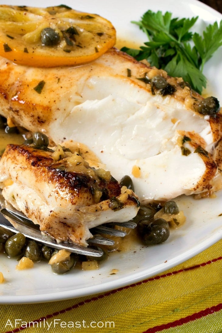 Pan Seared Halibut with Lemon Caper Sauce - A Family Feast®