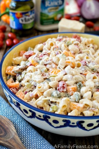 Dill Pickle Bacon Ranch Pasta Salad - A Family Feast®