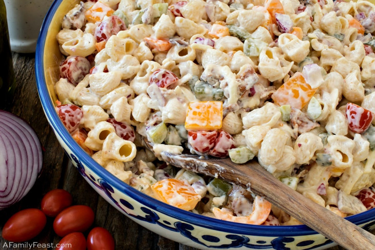 Dill Pickle Bacon Ranch Pasta Salad - A Family Feast®