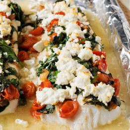 Baked Cod with Spinach, Feta and Tomatoes - A Family Feast®