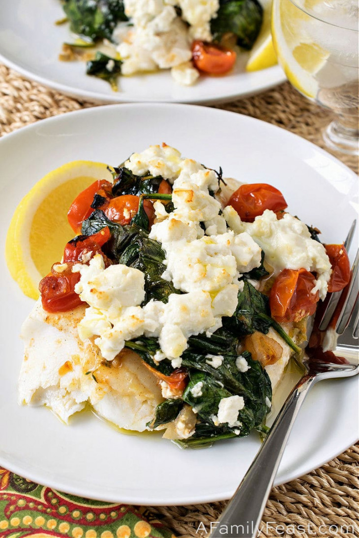 Baked Cod with Spinach, Feta and Tomatoes - A Family Feast®