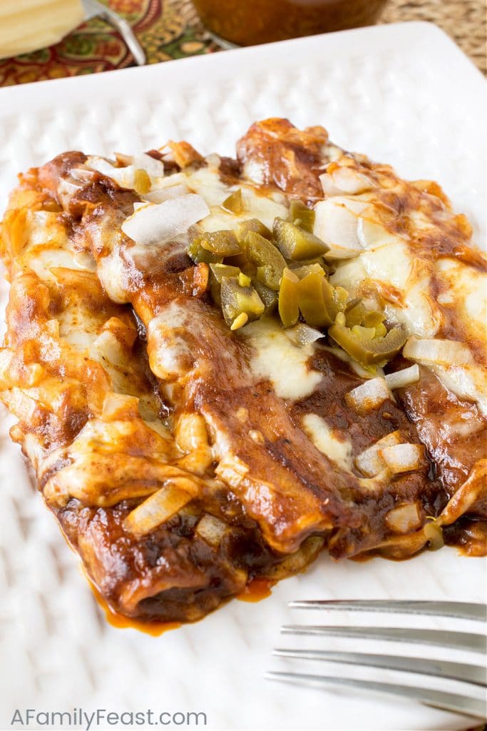 Tex-Mex Cheese and Onion Enchiladas with Chili Gravy - A Family Feast®