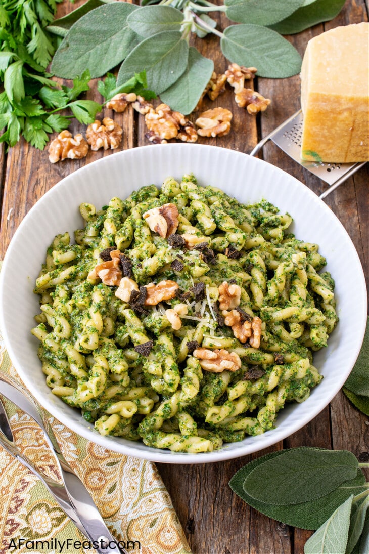 Sage Walnut Pesto Pasta - A Family Feast®