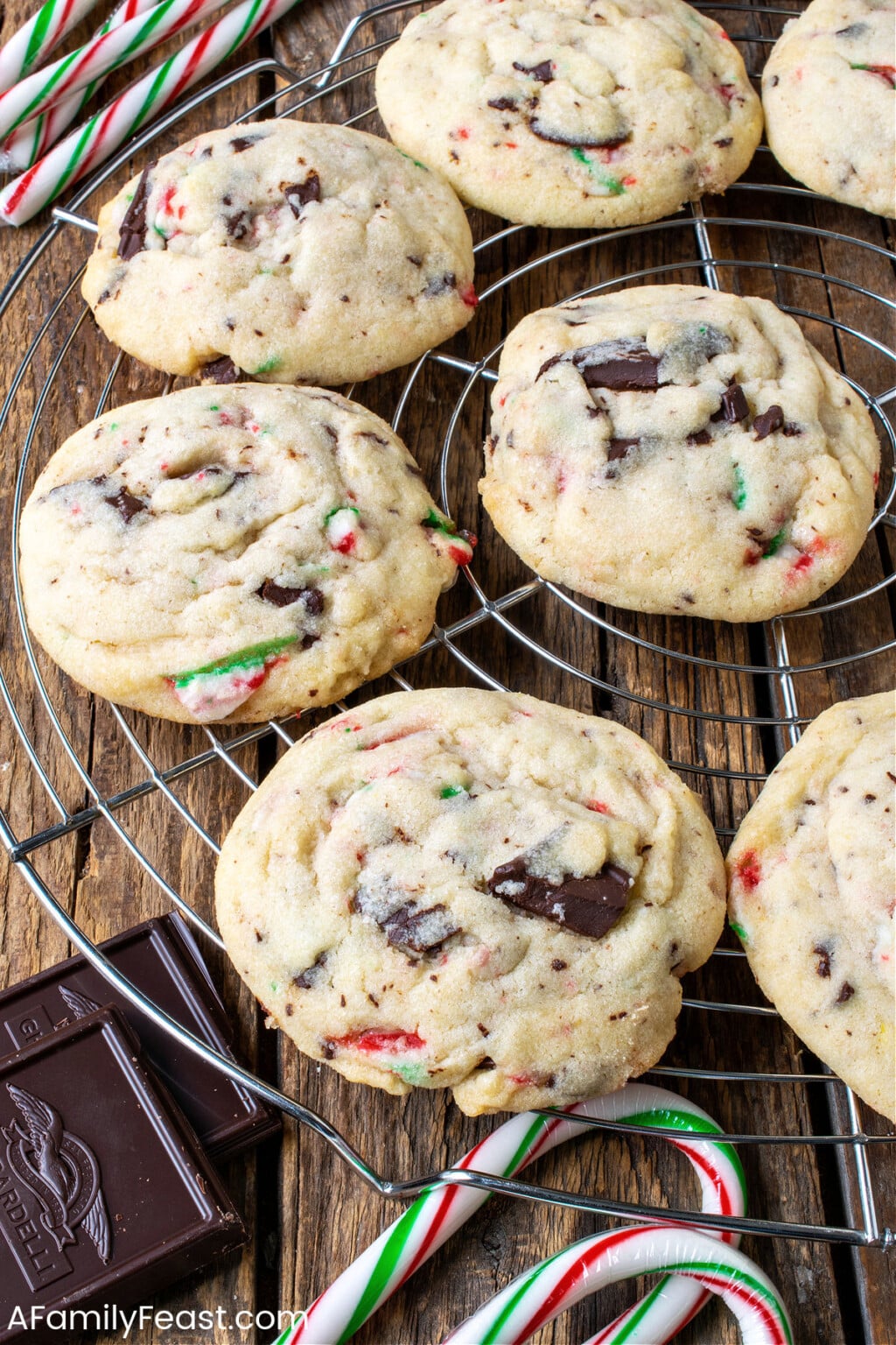 Peppermint Dark Chocolate Chunk Sugar Cookies - A Family Feast®