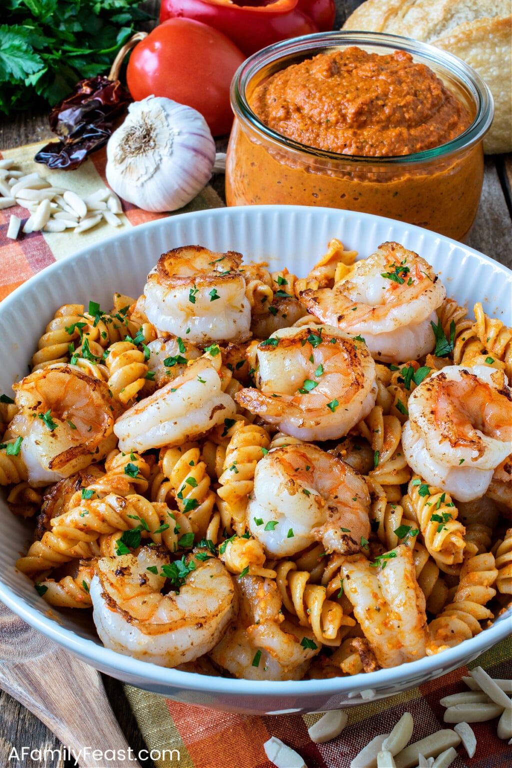 Pasta Romesco with Shrimp - A Family Feast®