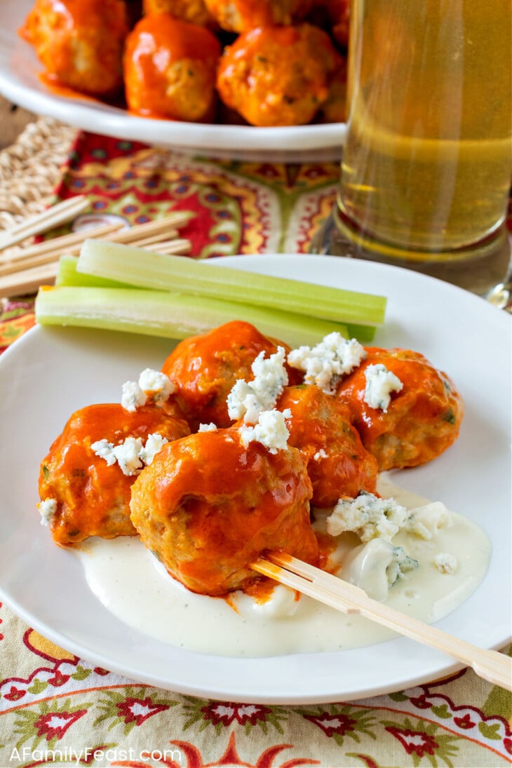 Buffalo Chicken Meatballs - A Family Feast®