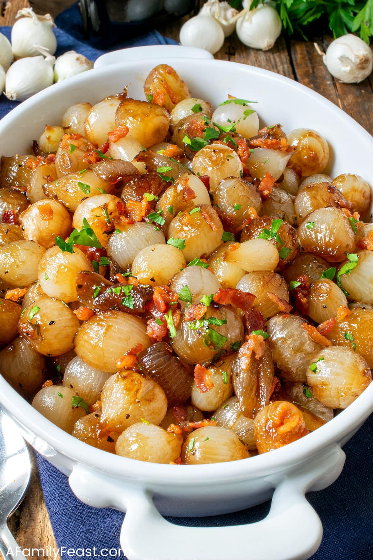 Balsamic Glazed Pearl Onions with Bacon - A Family Feast®