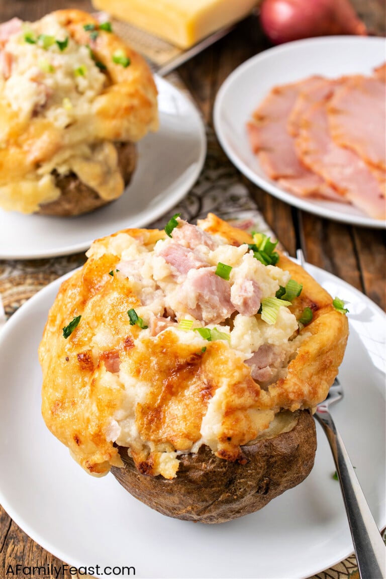 Twice Baked Potatoes with Ham and Swiss - A Family Feast®
